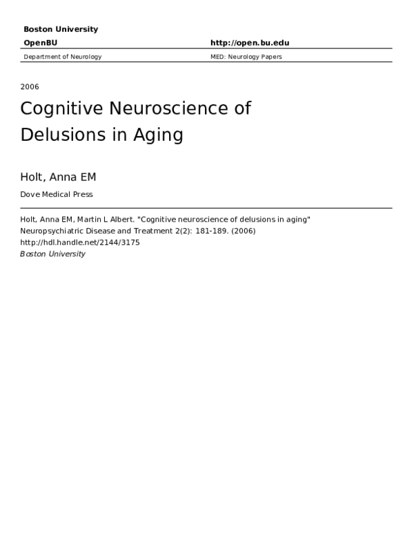 (PDF) Cognitive neuroscience of delusions in aging