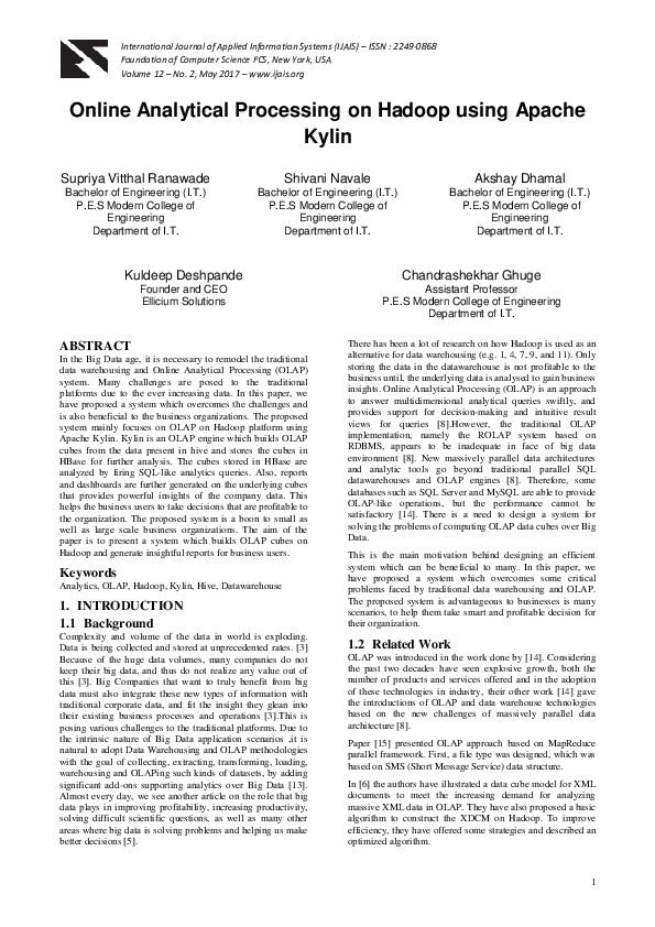 (PDF) Online Analytical Processing on Hadoop using Apache Kylin