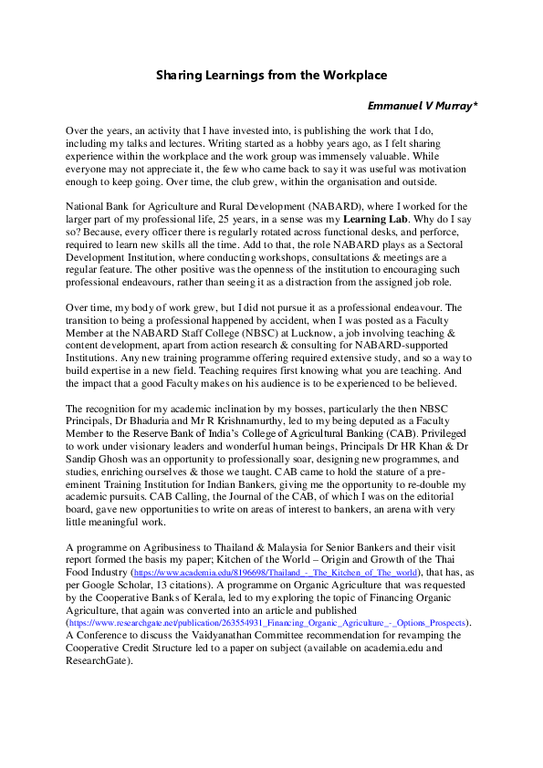 (PDF) Sharing Learnings from the Workplace