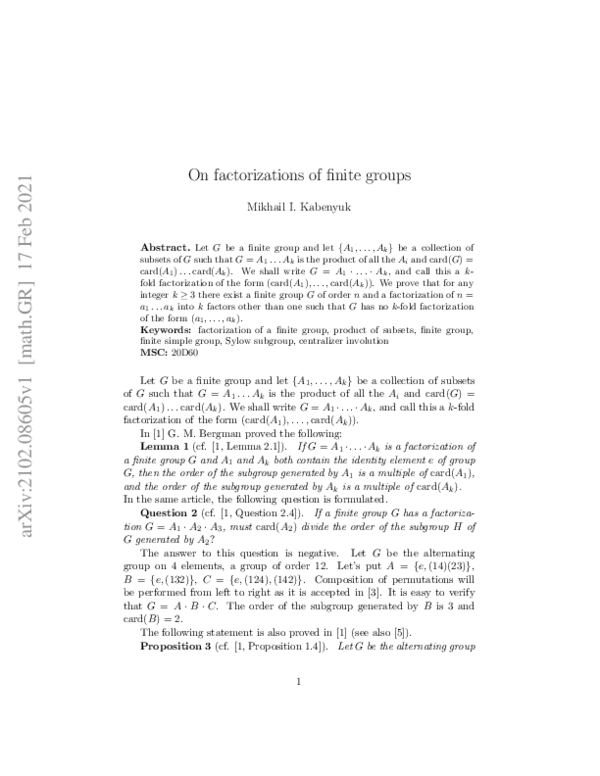 (PDF) On factorizations of finite groups