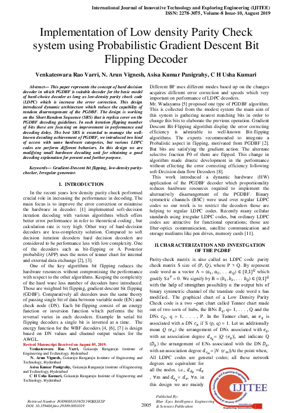 (PDF) Implementation of Low density Parity Check system using Probabilistic Gradient Descent Bit ...