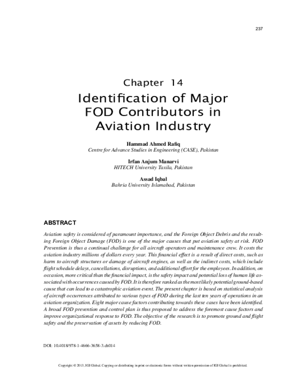 (PDF) Identification of Major FOD Contributors in Aviation Industry