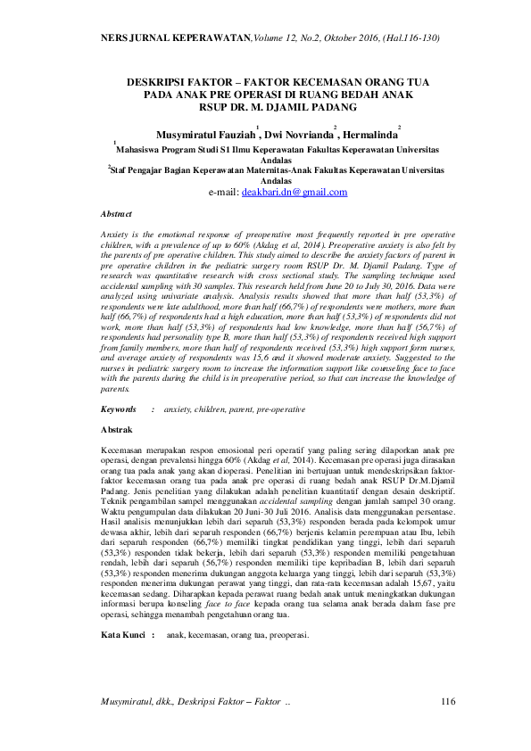 (PDF) Deskripsi Faktor – Faktor Kecemasan Orang Tua Pada Anak Pre ...