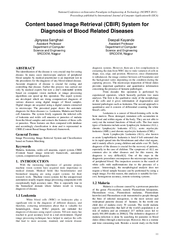 (PDF) Content Based Image Retrieval (CBIR) System for Diagnosis of Blood Related Diseases