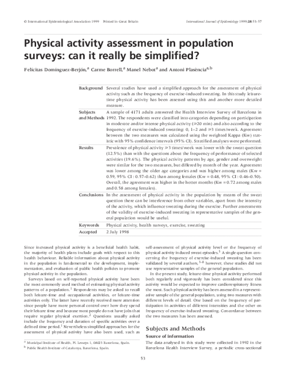 (PDF) Physical activity assessment in population surveys: can it really ...