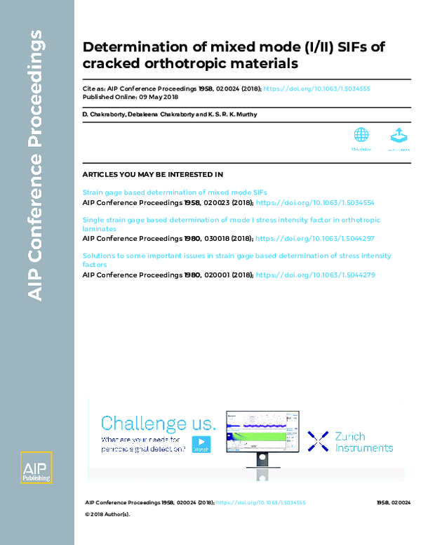 (PDF) Determination of mixed mode (I/II) SIFs of cracked orthotropic materials