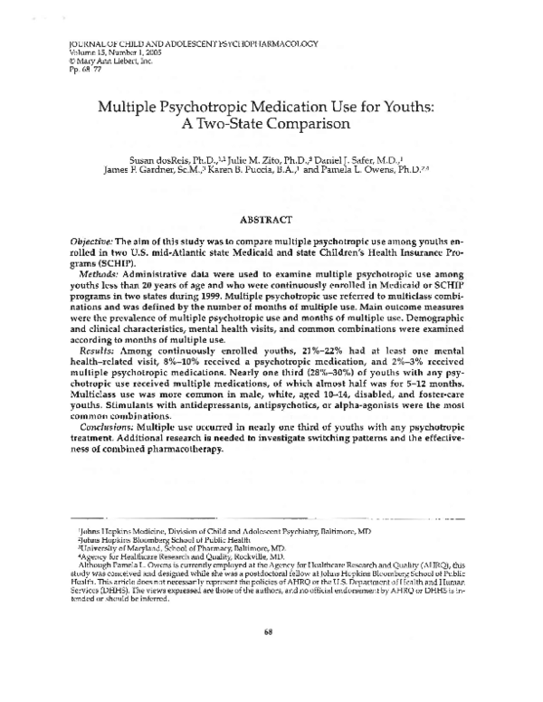 (PDF) Multiple Psychotropic Medication Use for Youths: A Two-State ...