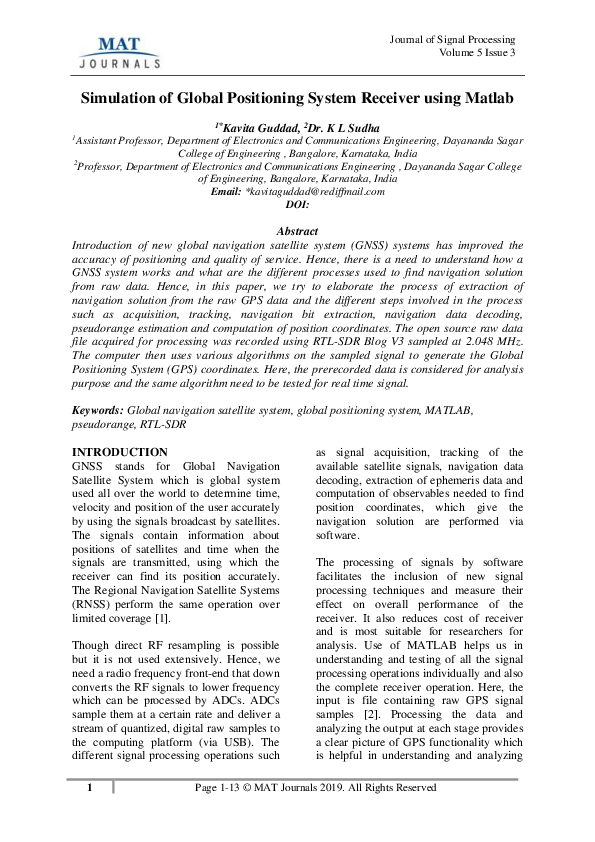 Pdf Simulation Of Global Positioning System Receiver Using Matlab