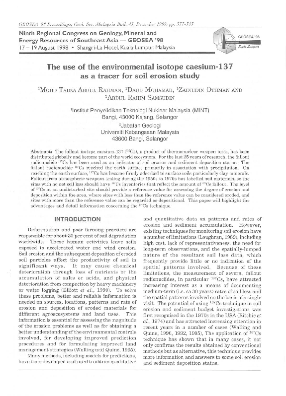 (PDF) The use of the environmental isotope caesium-137 as a tracer for ...