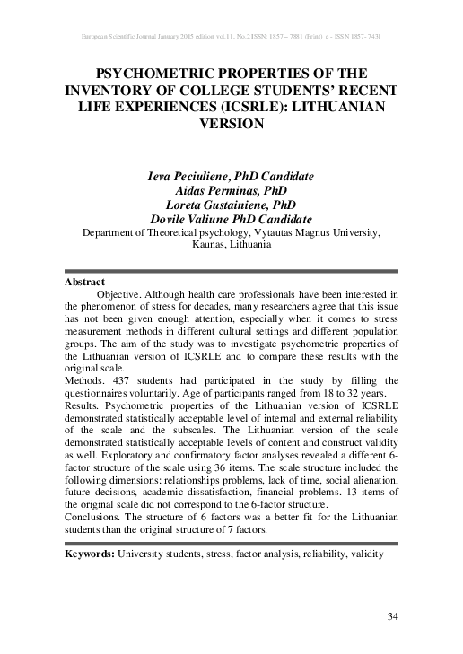 (PDF) Psychometric Properties of the Inventory of College Students ...
