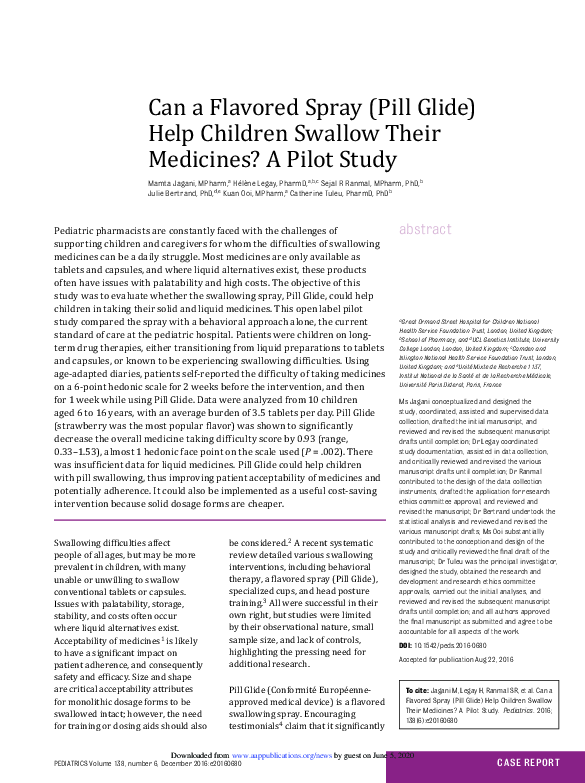 (PDF) Can a Flavored Spray (Pill Glide) Help Children Swallow Their ...