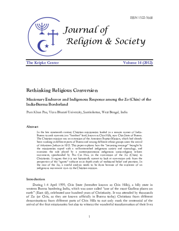 (PDF) Rethinking religious conversion: missionary endeavor and ...