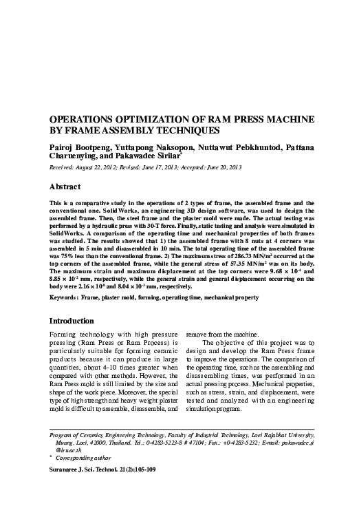 (PDF) Operations Optimization of Ram Press Machine by Frame Assembly ...