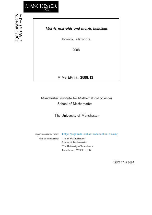 (PDF) Metric matroids and metric buildings Borovik , Alexandre 2008
