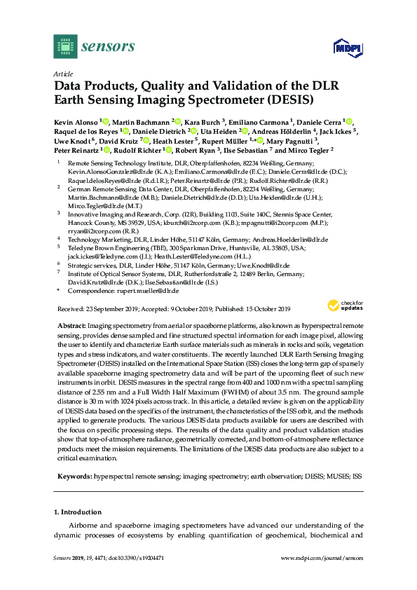 (PDF) Data Products, Quality and Validation of the DLR Earth Sensing ...