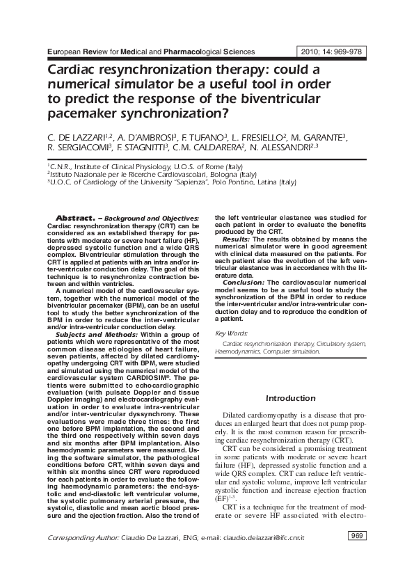 (PDF) Cardiac resynchronization therapy: could a numerical simulator be ...