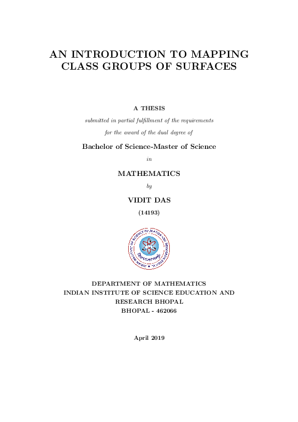 (PDF) An Introduction to Mapping Class Groups of Surfaces