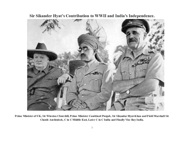(PDF) Sir Sikander Hyat's Contribution to WWII and India's Independence