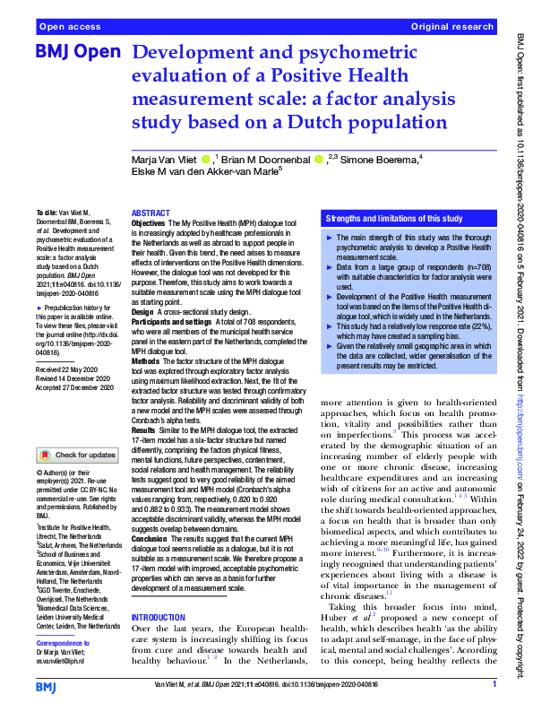 (PDF) Development and psychometric evaluation of a Positive Health ...
