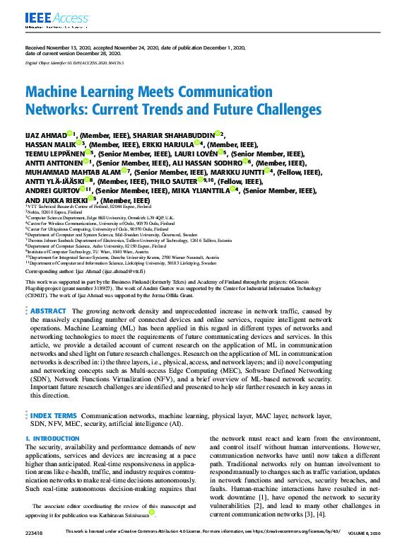 (PDF) Machine Learning Meets Communication Networks: Current Trends and ...