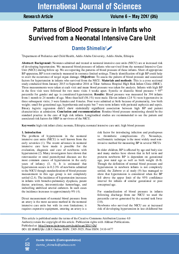 (PDF) Patterns of Blood Pressure in Infants who Survived from a ...