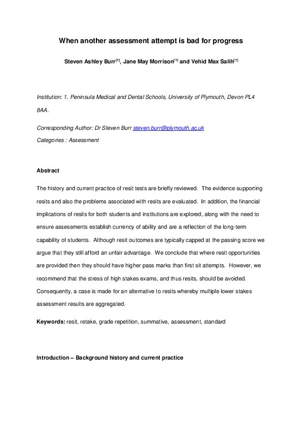 (PDF) When another assessment attempt is bad for progress