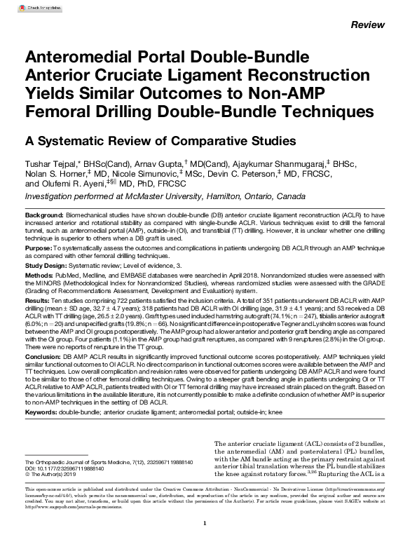(PDF) Anteromedial Portal Double-Bundle Anterior Cruciate Ligament ...