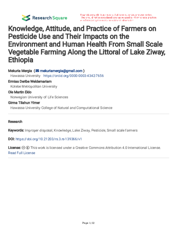 (PDF) Knowledge, Attitude, and Practice of Farmers on Pesticide Use and Their Impacts on the ...