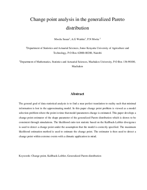 (PDF) Change point analysis in the generalized Pareto distribution