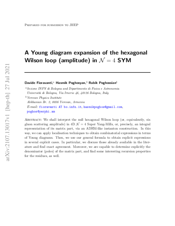 (PDF) A Young diagram expansion of the hexagonal Wilson loop (amplitude) in $$ \mathcal{N ...