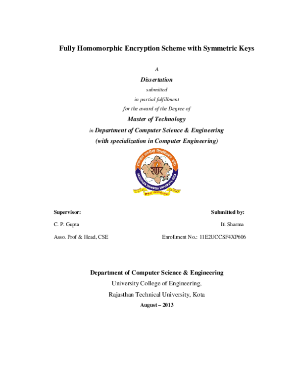 Pdf Fully Homomorphic Encryption Scheme With Symmetric Keys