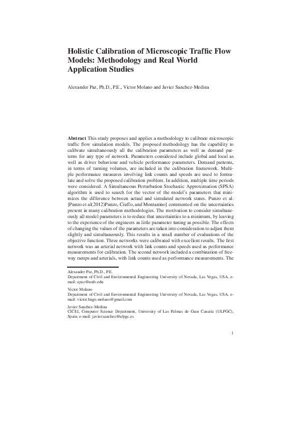 Pdf Holistic Calibration Of Microscopic Traffic Flow Models Methodology And Real World 