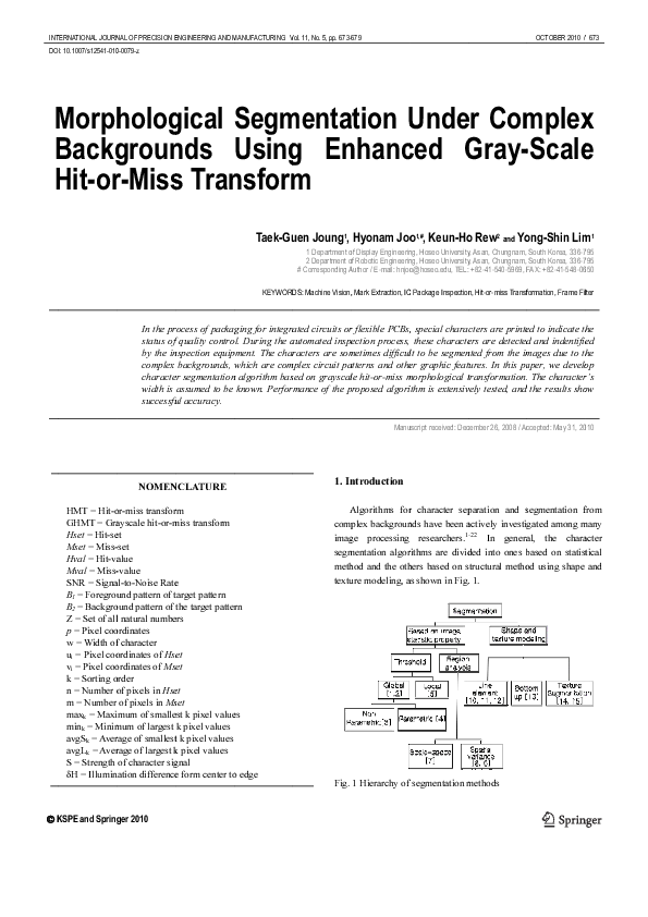 Pdf Morphological Segmentation Under Complex Backgrounds Using Enhanced Gray Scale Hit Or Miss