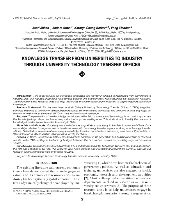 (PDF) Knowledge Transfer from Universities to Industry Through ...