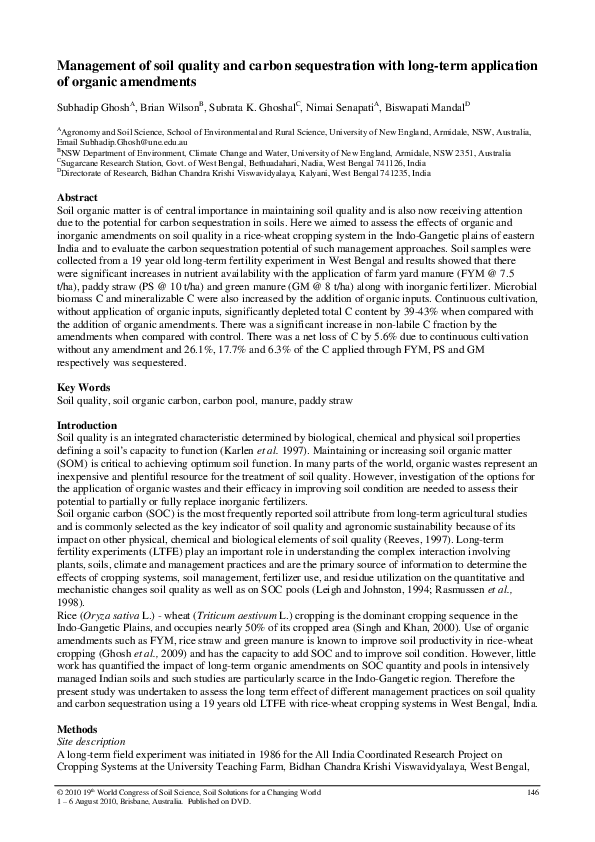 (PDF) Management of soil quality and carbon sequestration with long-term application of organic ...