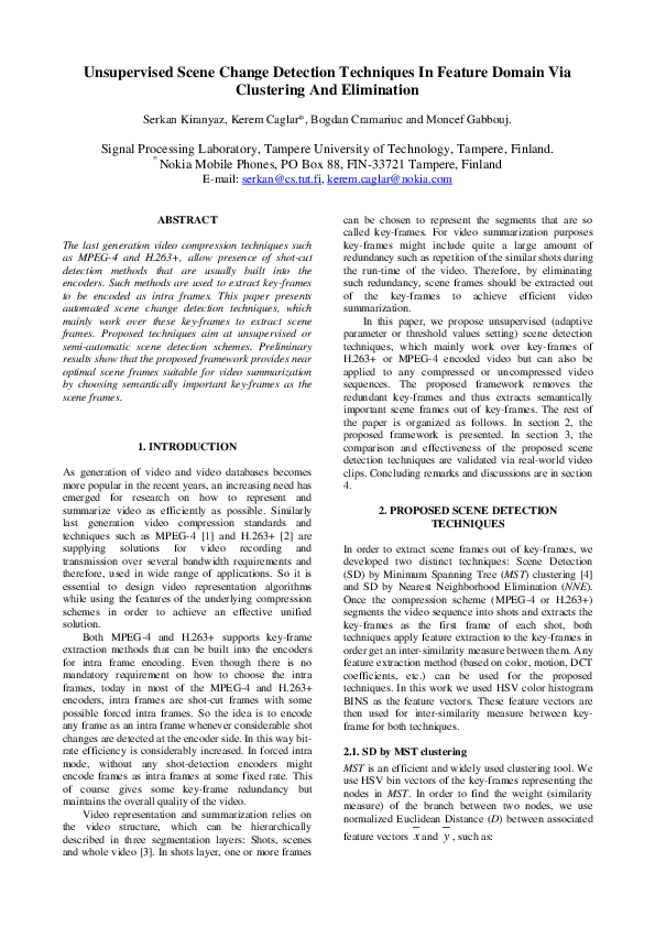 (PDF) Unsupervised Scene Change Detection Techniques