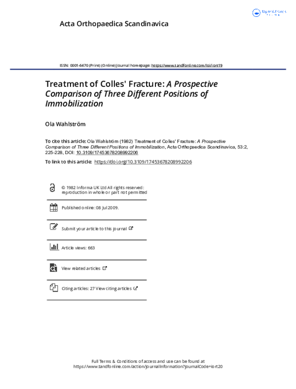 (PDF) Treatment of Colles' Fracture:A Prospective Comparison of Three ...