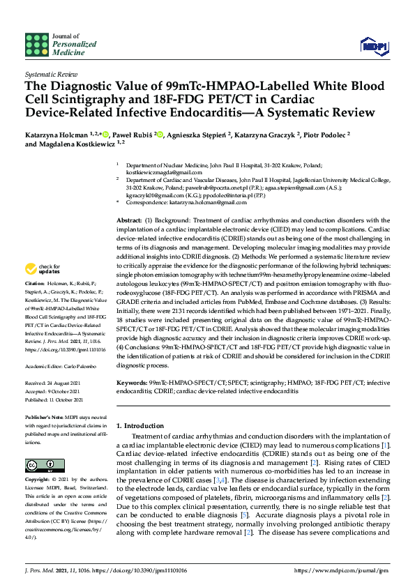 (PDF) The Diagnostic Value of 99mTc-HMPAO-Labelled White Blood Cell ...