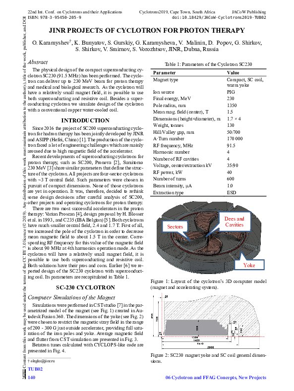 (PDF) JINR PROJECTS of CYCLOTRON FOR PROTON THERAPY