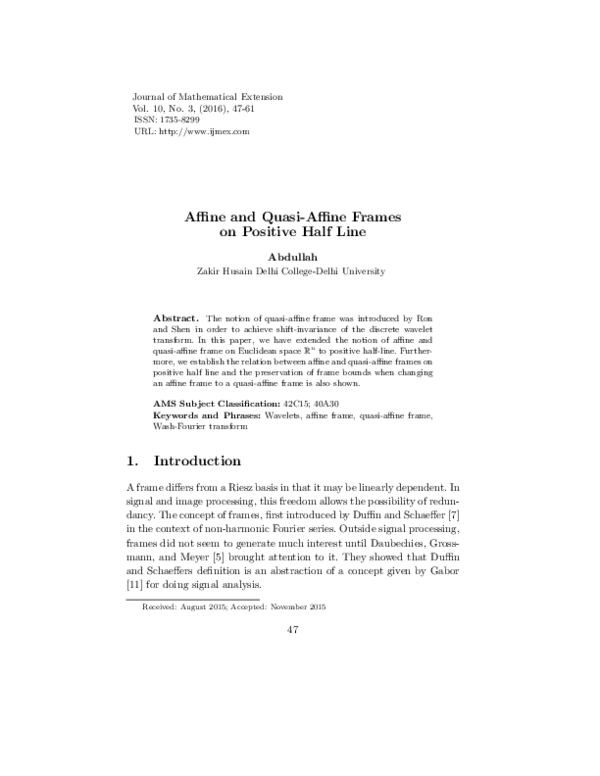 (PDF) Affine and Quasi-Affine Frames on Positive Half Line