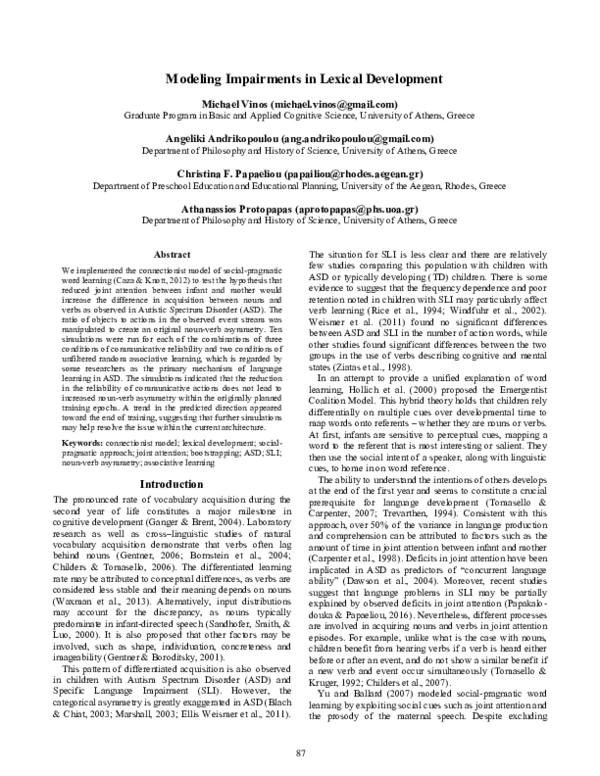 (PDF) Modeling Impairments in Lexical Development