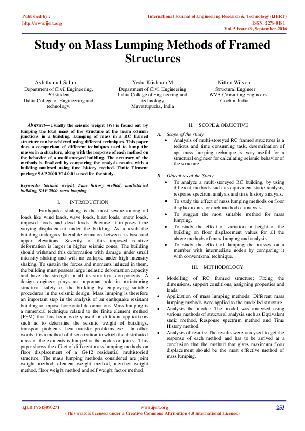 (PDF) Study on Mass Lumping Methods of Framed Structures