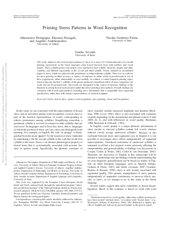 (PDF) Priming Stress Patterns in Word Recognition