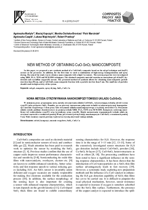 (PDF) New method of obtaining CuO-SnO2 nanocomposite
