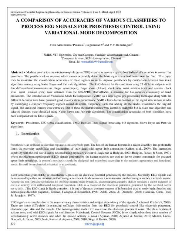 (PDF) A Comparison of Accuracies of Various Classifiers to Process Eeg Signals for Prosthesis ...