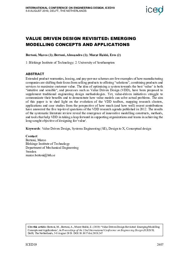 (PDF) Value Driven Design Revisited: Emerging Modelling Concepts and Applications