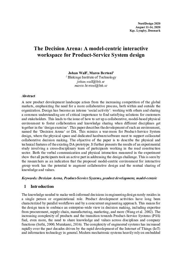 (PDF) The Decision Arena: A model-centric interactive workspace for Product-Service System design