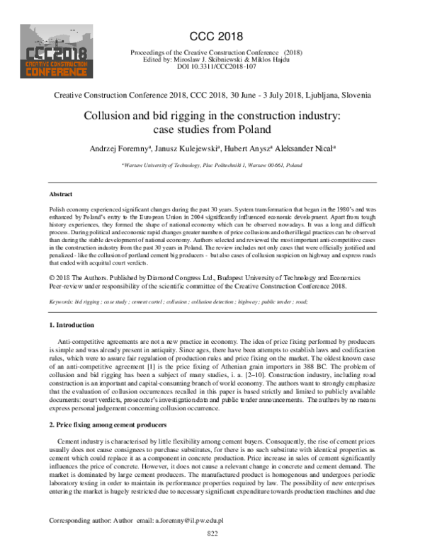 (PDF) Collusion and bid rigging in the construction industry: case ...