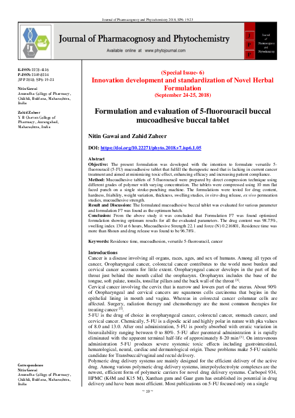 (PDF) Formulation and evaluation of 5-fluorouracil buccal mucoadhesive ...