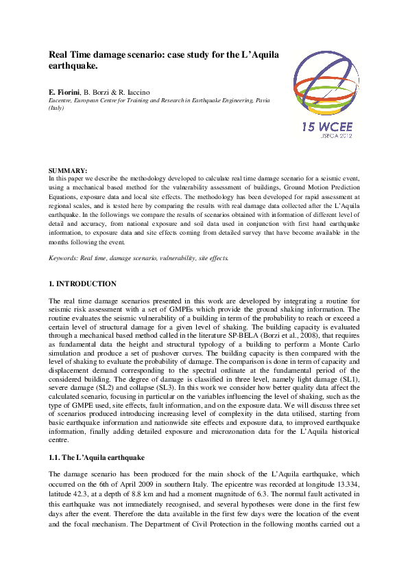 (PDF) Real Time damage scenario : case study for the L ’ Aquila earthquake